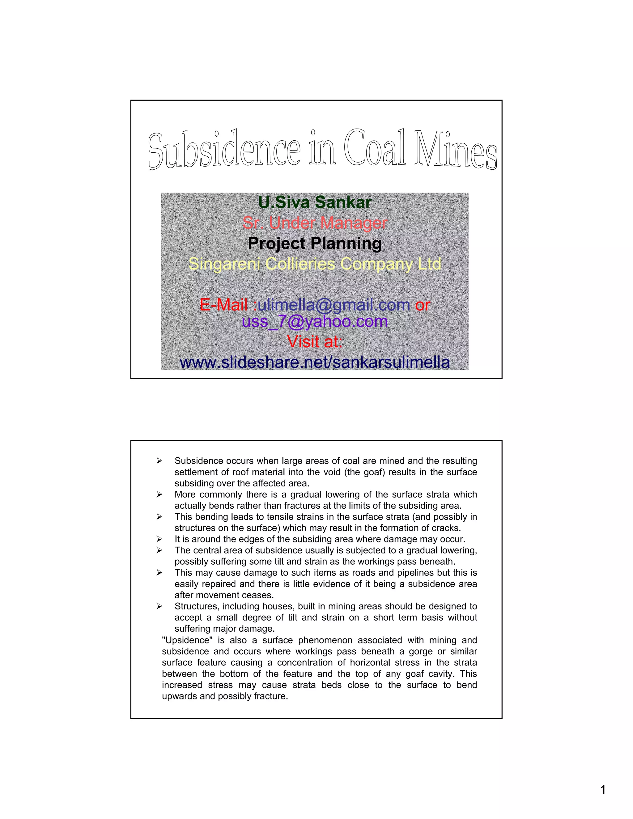 Subsidence in coal mines | PDF