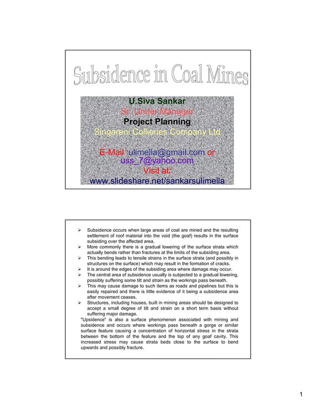 Subsidence in coal mines | PDF