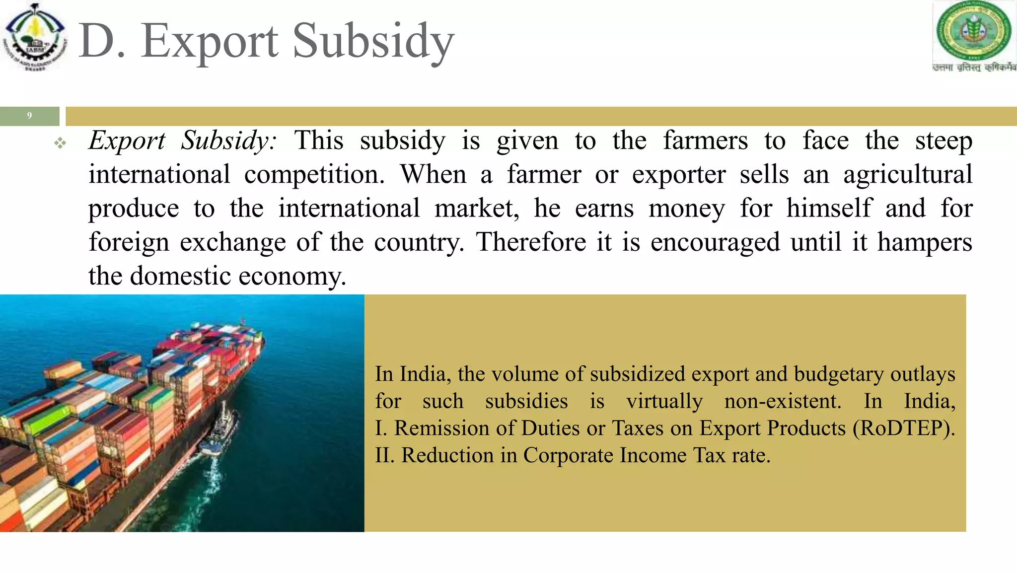 Subsidy in indian agriculture and its impact | PPTX