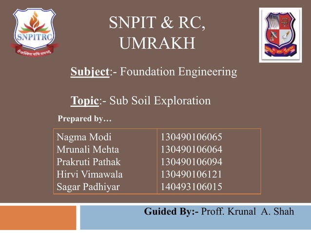 Sub soil exploration | PPTX