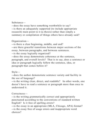 Substance—--does the essay have something worthwhile to say .docx