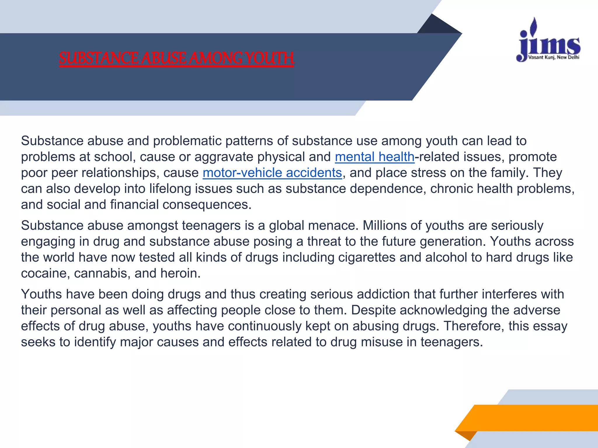 Substance abuse among youth | PPTX