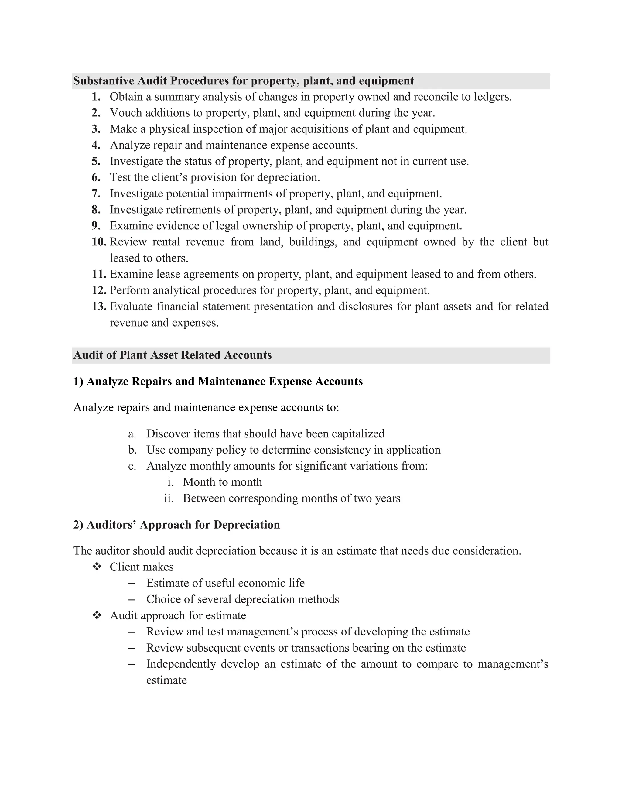 Substantive Audit Procedures for property, Plant and Equioment.docx