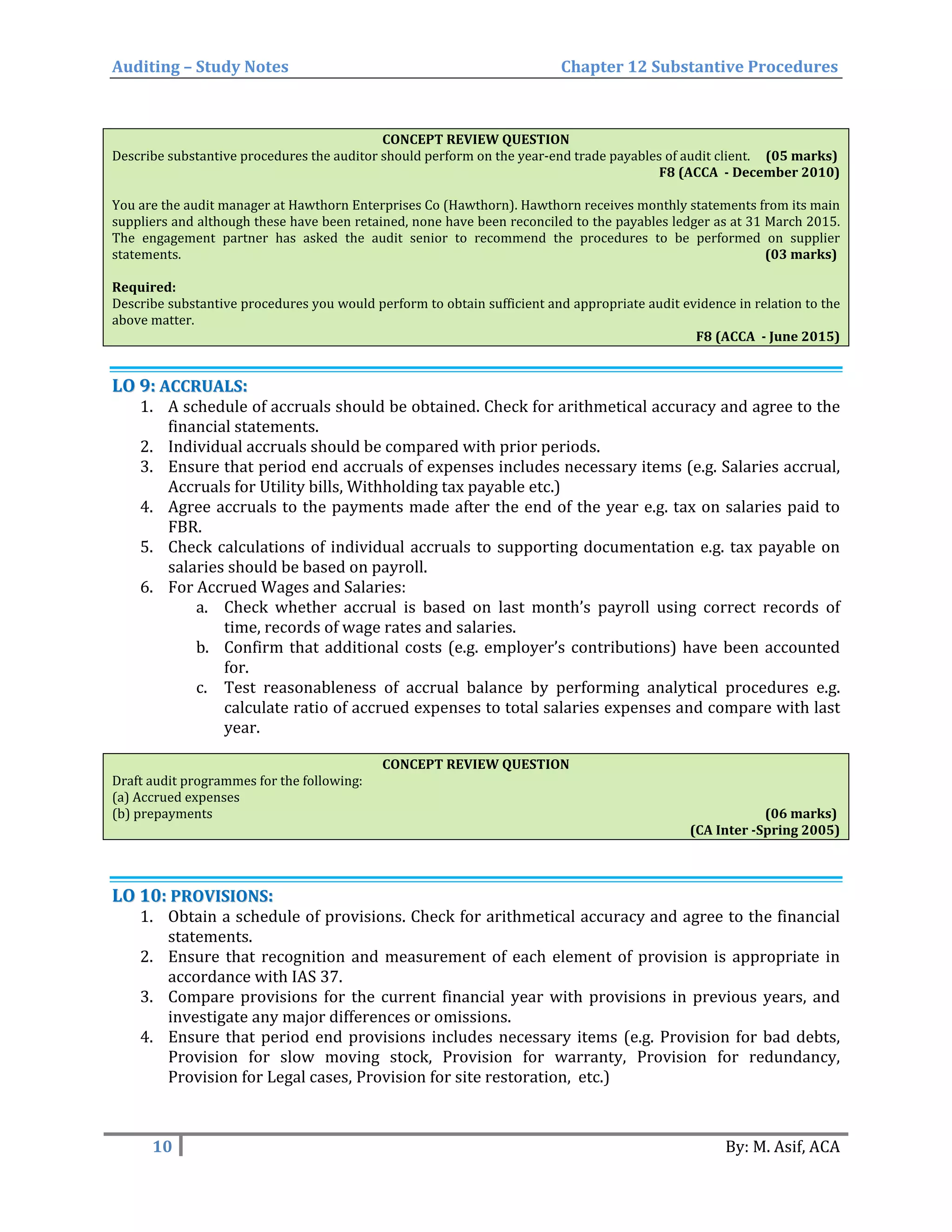 Substantive Procedures - AUDITING STUDY NOTES | PDF