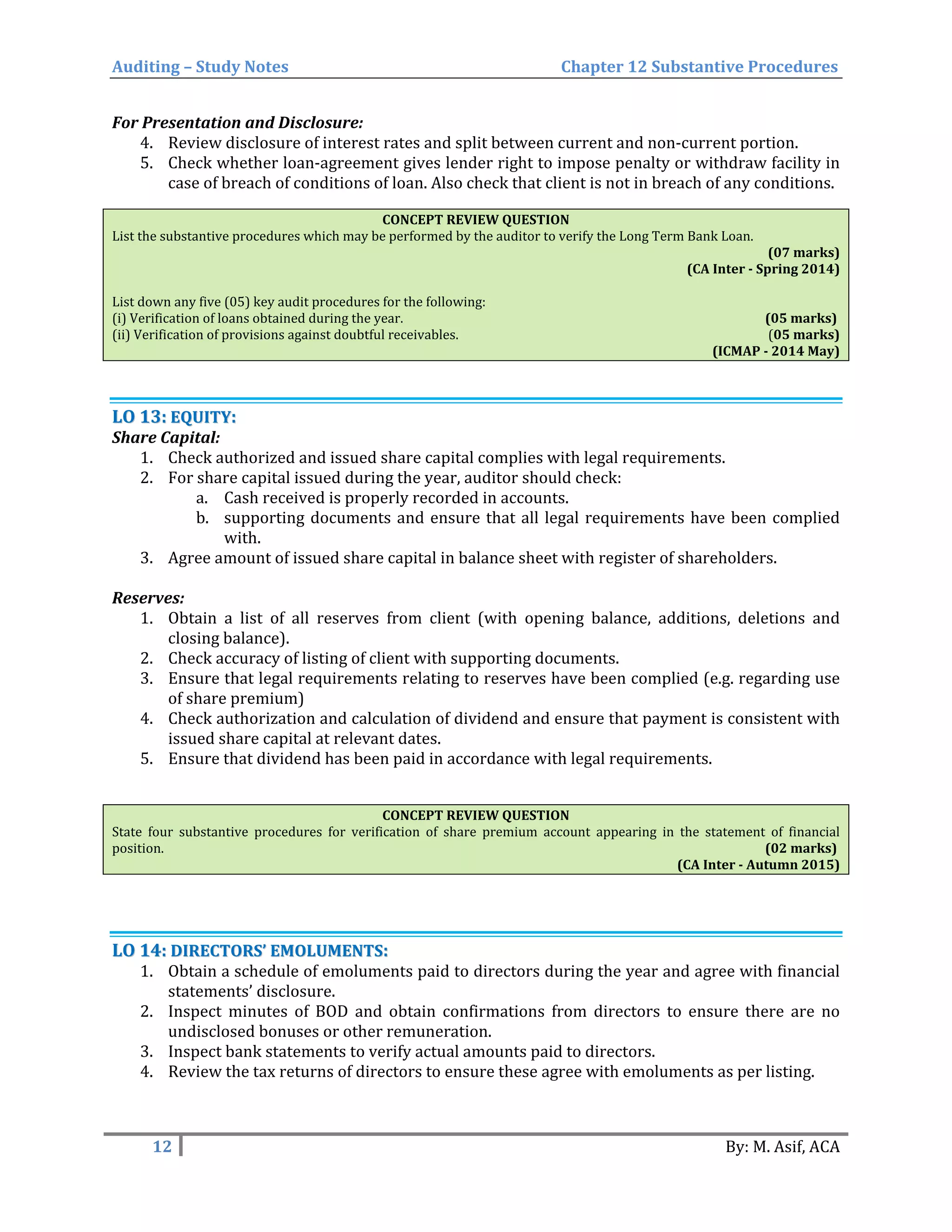 Substantive Procedures - AUDITING STUDY NOTES | PDF