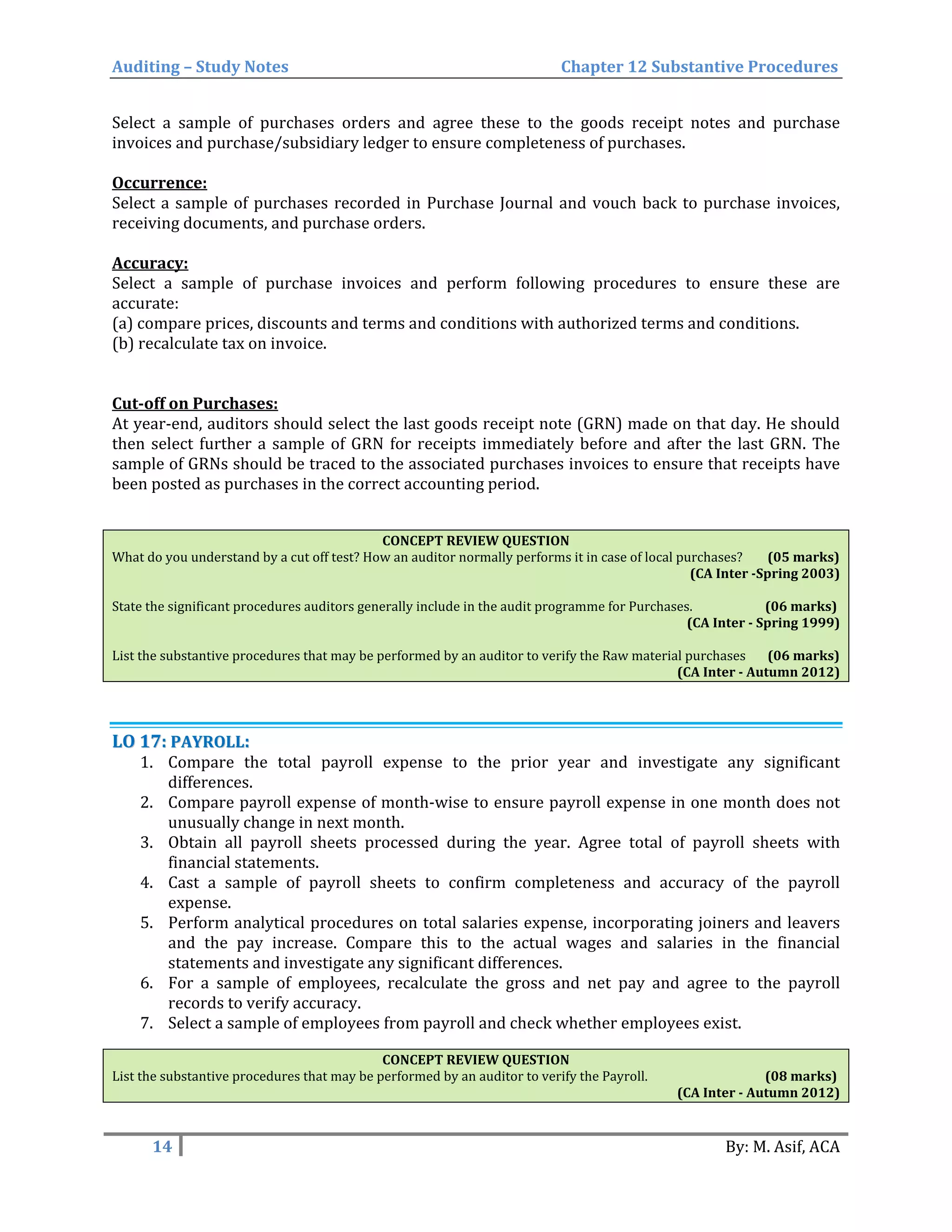 Substantive Procedures - AUDITING STUDY NOTES | PDF