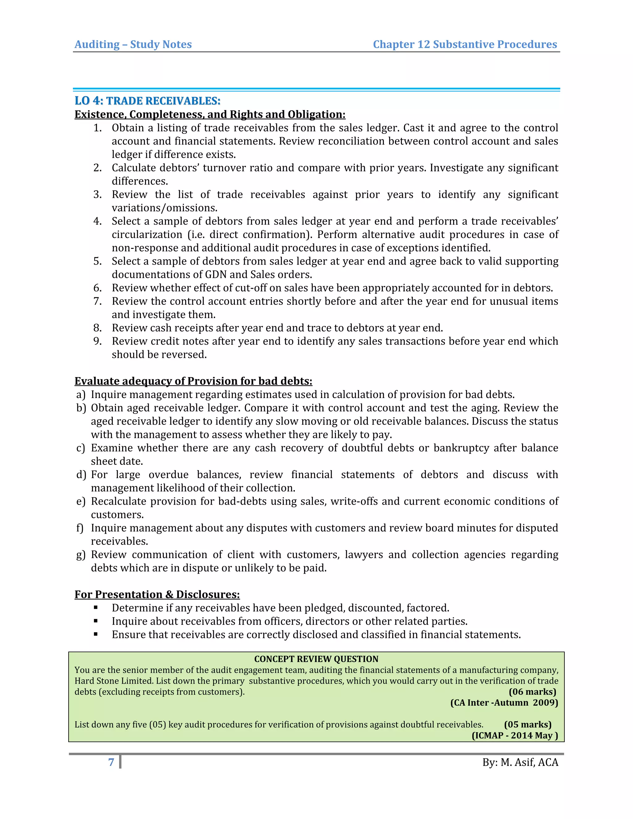 Substantive Procedures - AUDITING STUDY NOTES | PDF
