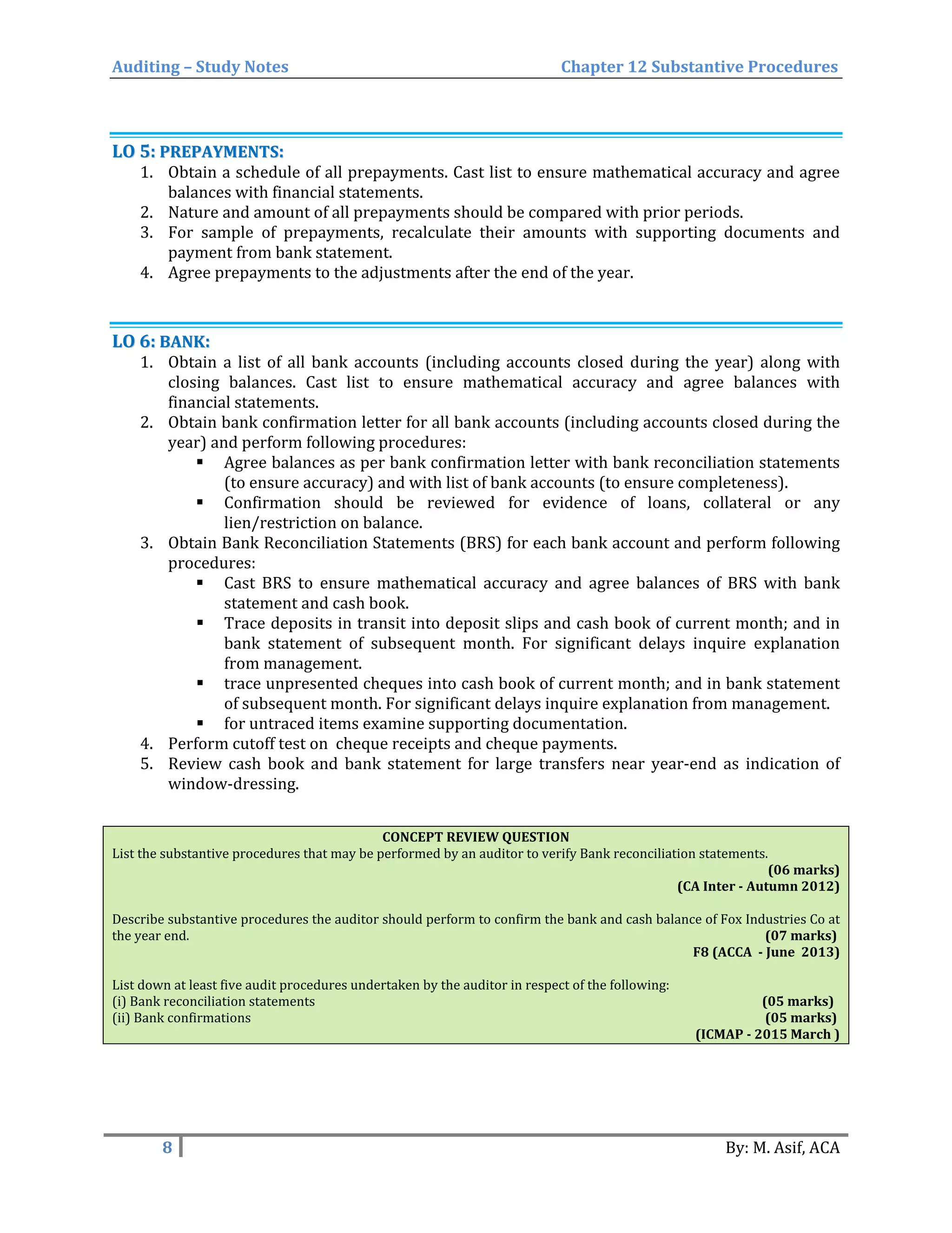 Substantive Procedures - AUDITING STUDY NOTES | PDF