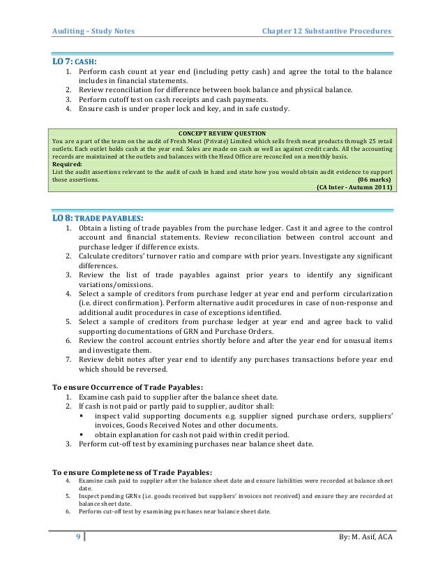 Substantive Procedures - AUDITING STUDY NOTES
