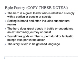 Epic Heroes and Epic Poems | PPTX | Genres
