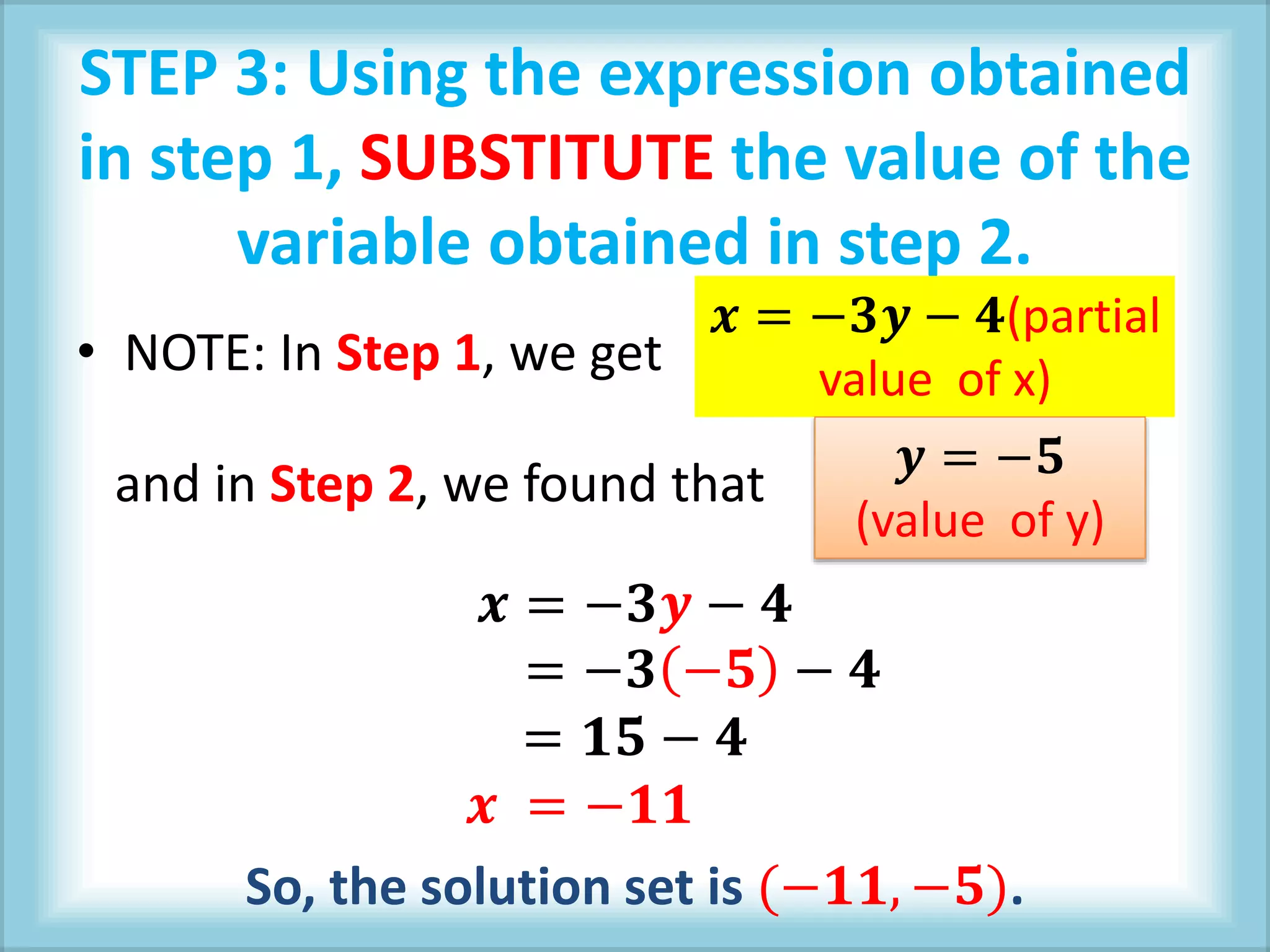 Solving Systems of Linear Equation using Substitution method | PPTX