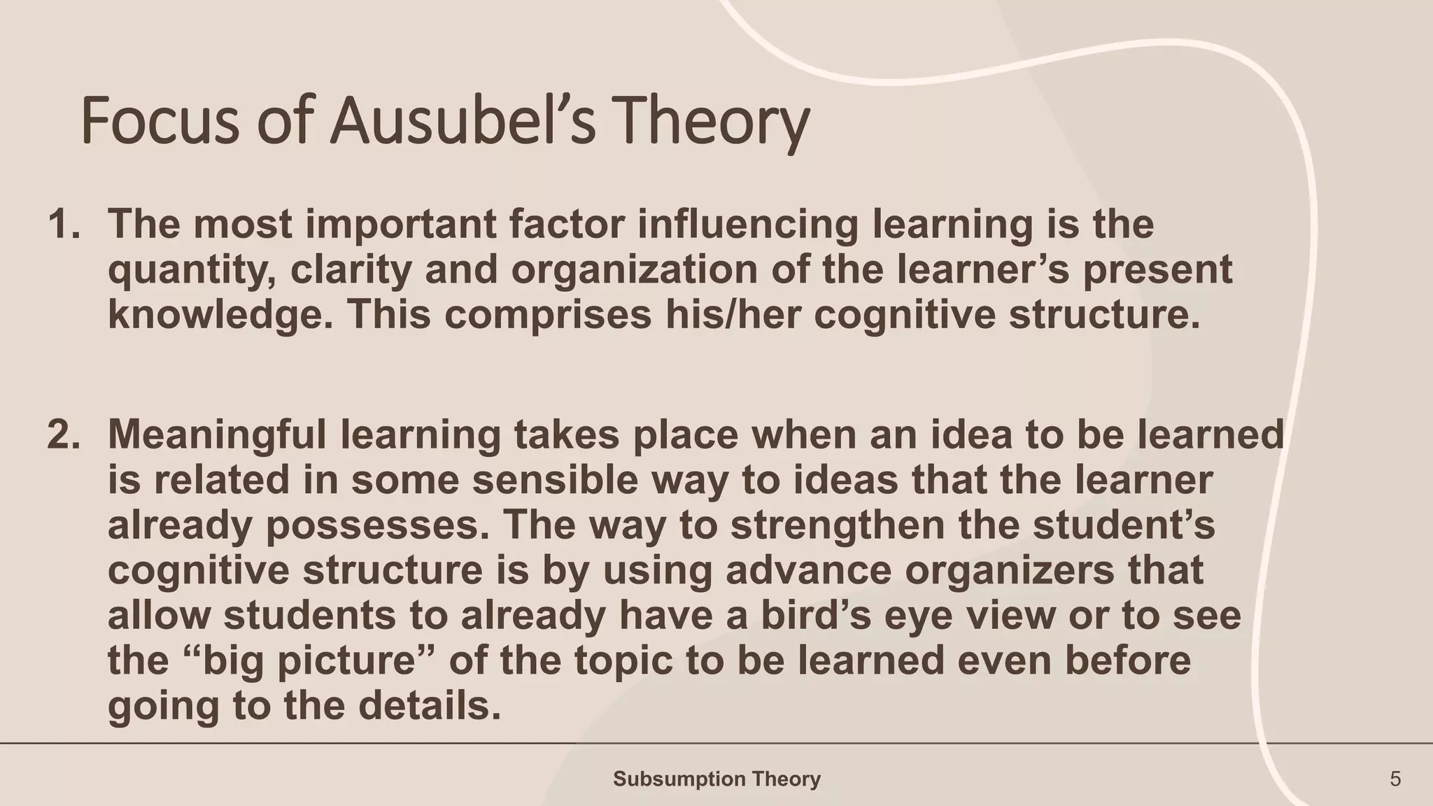 Subsumption-Theory-2.pptx | Undergraduate Education | College Education