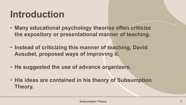 Subsumption-Theory-2.pptx | Undergraduate Education | College Education