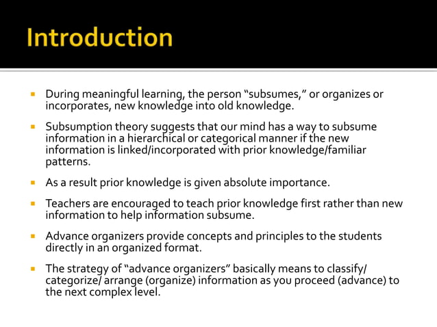 Subsumption theory by_david_paul_ausubel | PPTX | Educational ...