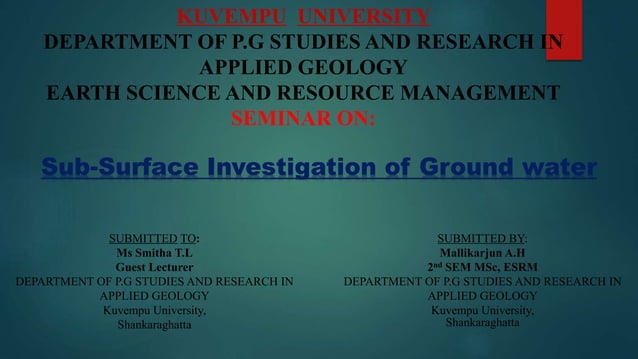 subsurface investigation of ground water | PPTX