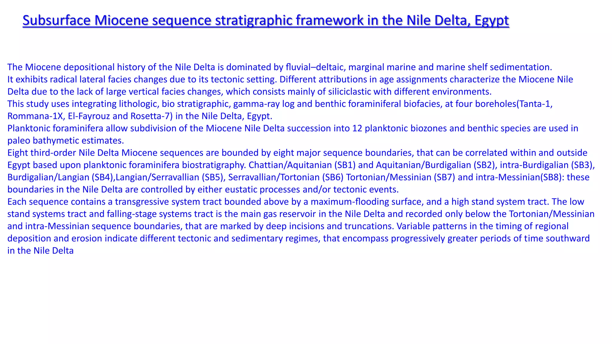 Subsurface Miocene Sequence Stratigraphic Framework in the Nile Delta ...