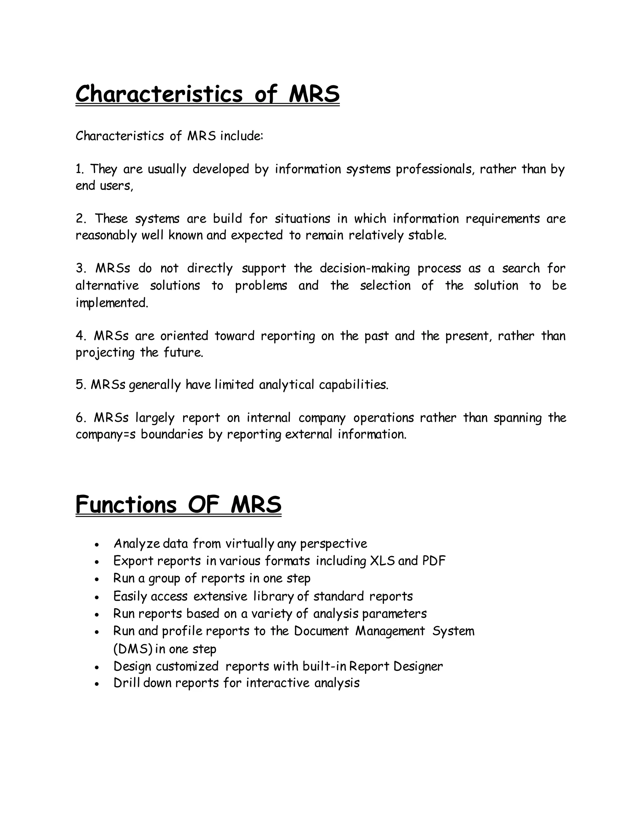Sub systems of information system - MIS | DOCX