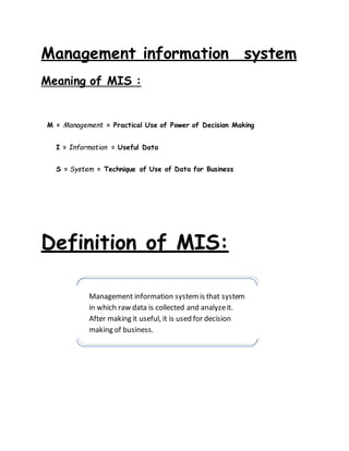 Sub systems of information system - MIS | DOCX