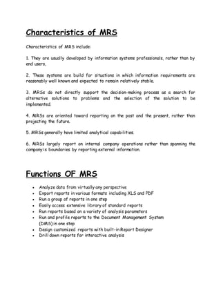 Sub systems of information system - MIS | DOCX