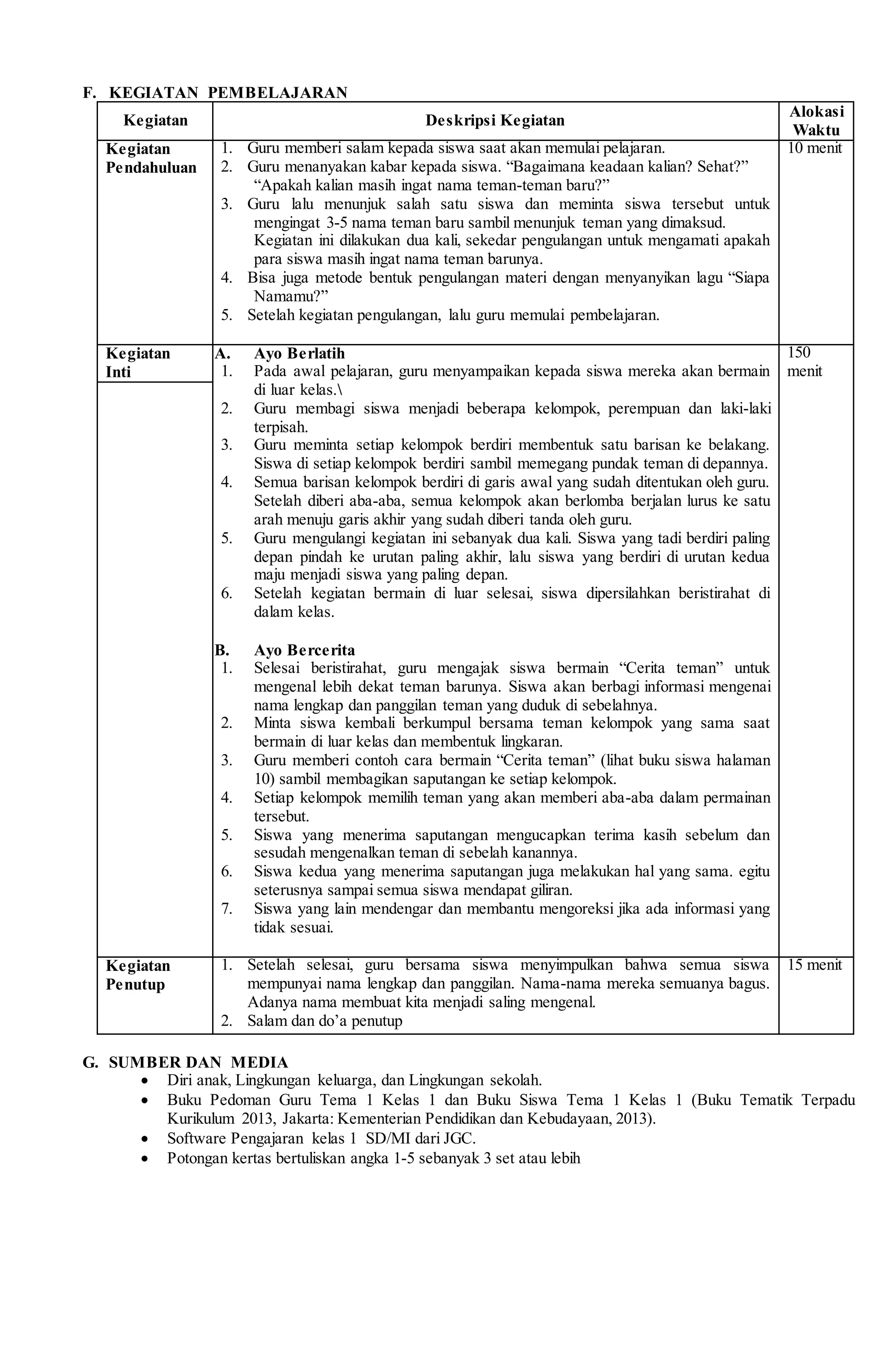 RPP Sub tema 1 aku dan teman baru | DOC