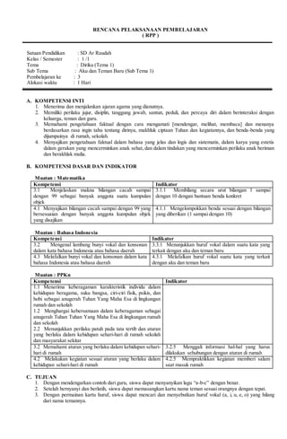 RPP Sub tema 1 aku dan teman baru | DOC