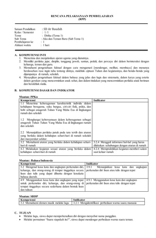 RPP Sub tema 1 aku dan teman baru | DOC