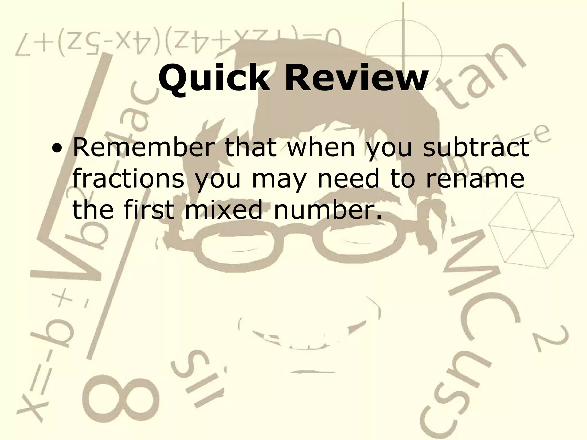Subtract Mixed Numbers | PPT