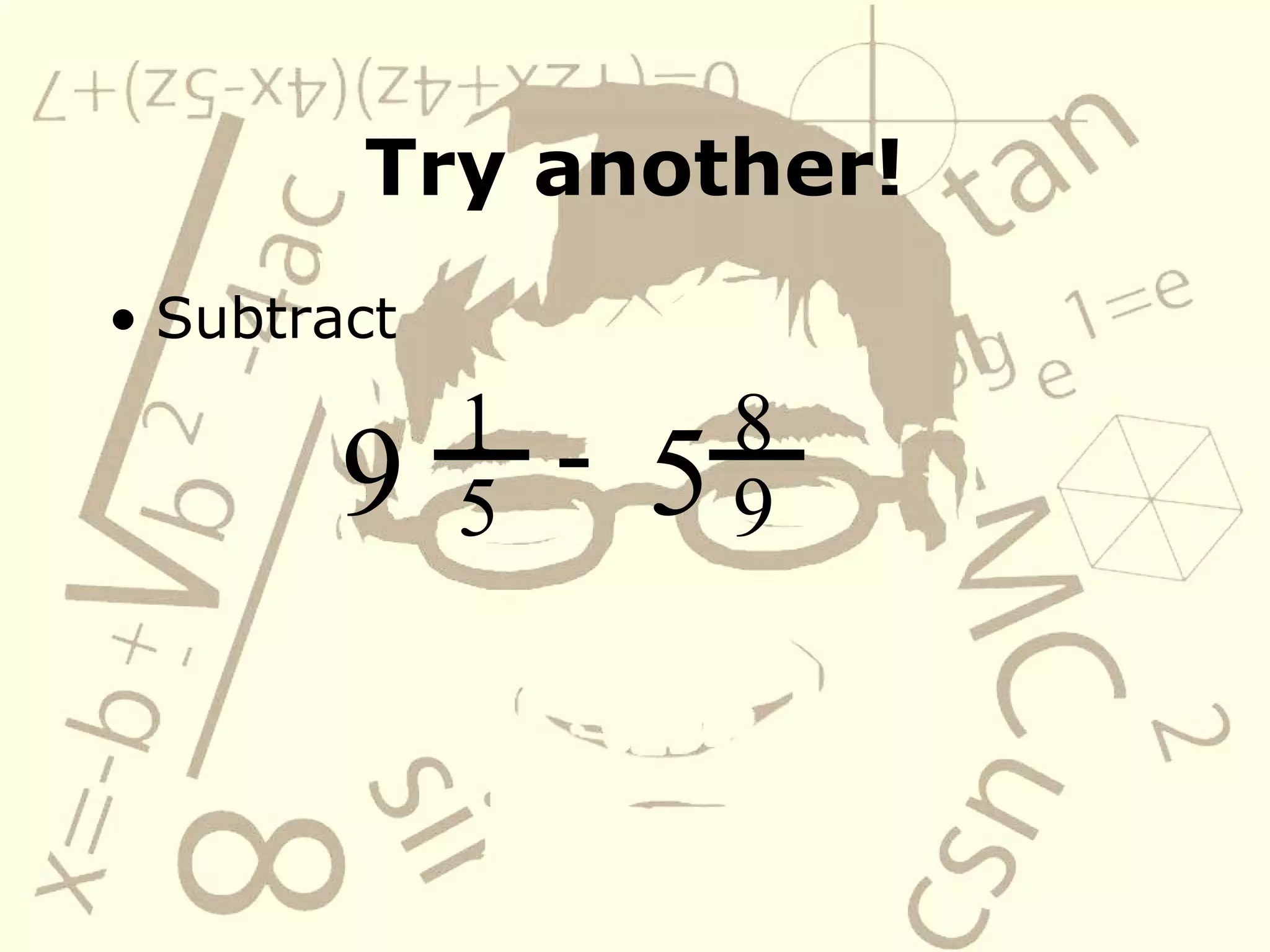 Subtract Mixed Numbers | PPT