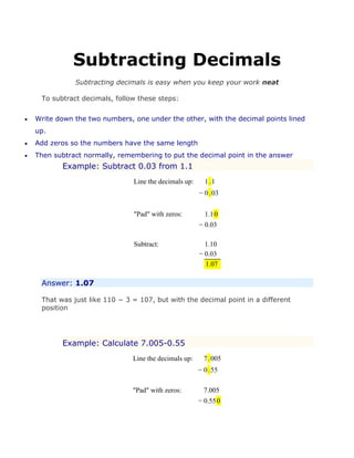 Subtracting decimals | PDF
