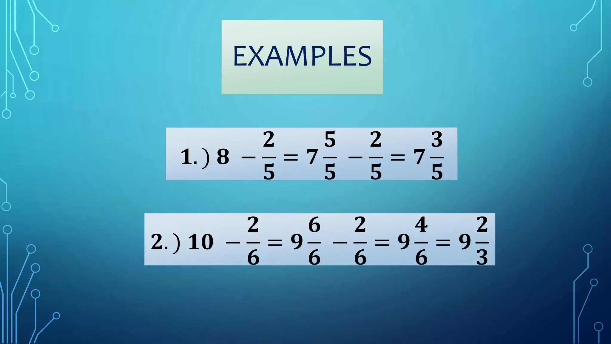 Subtracting fractions and mixed numbers from a whole | PPTX