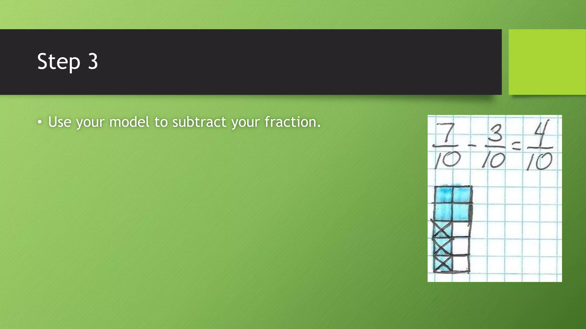 Subtracting fractions using models | PPTX