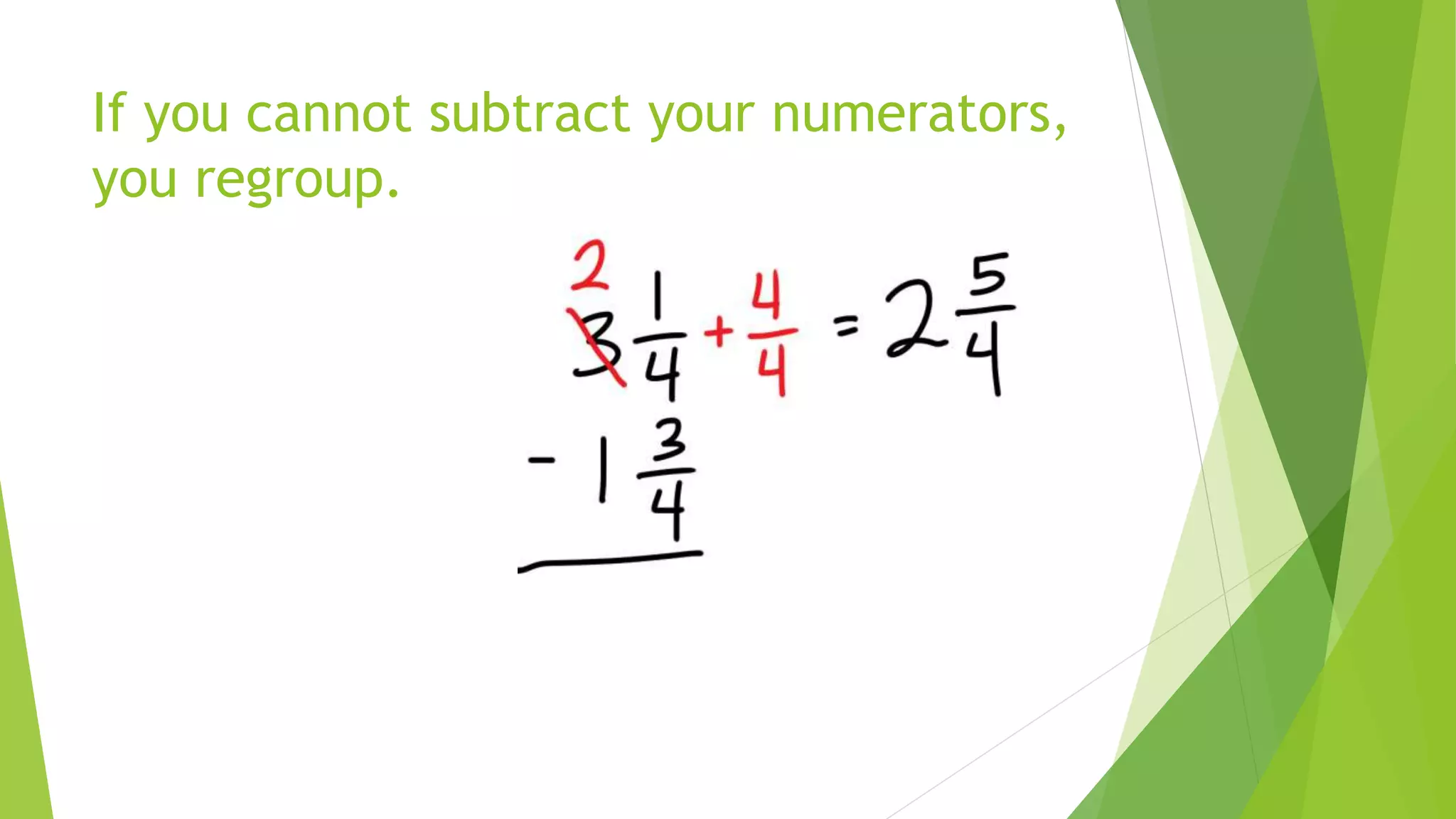 Subtracting Fractions With Like Denominators With Regrouping Ppt