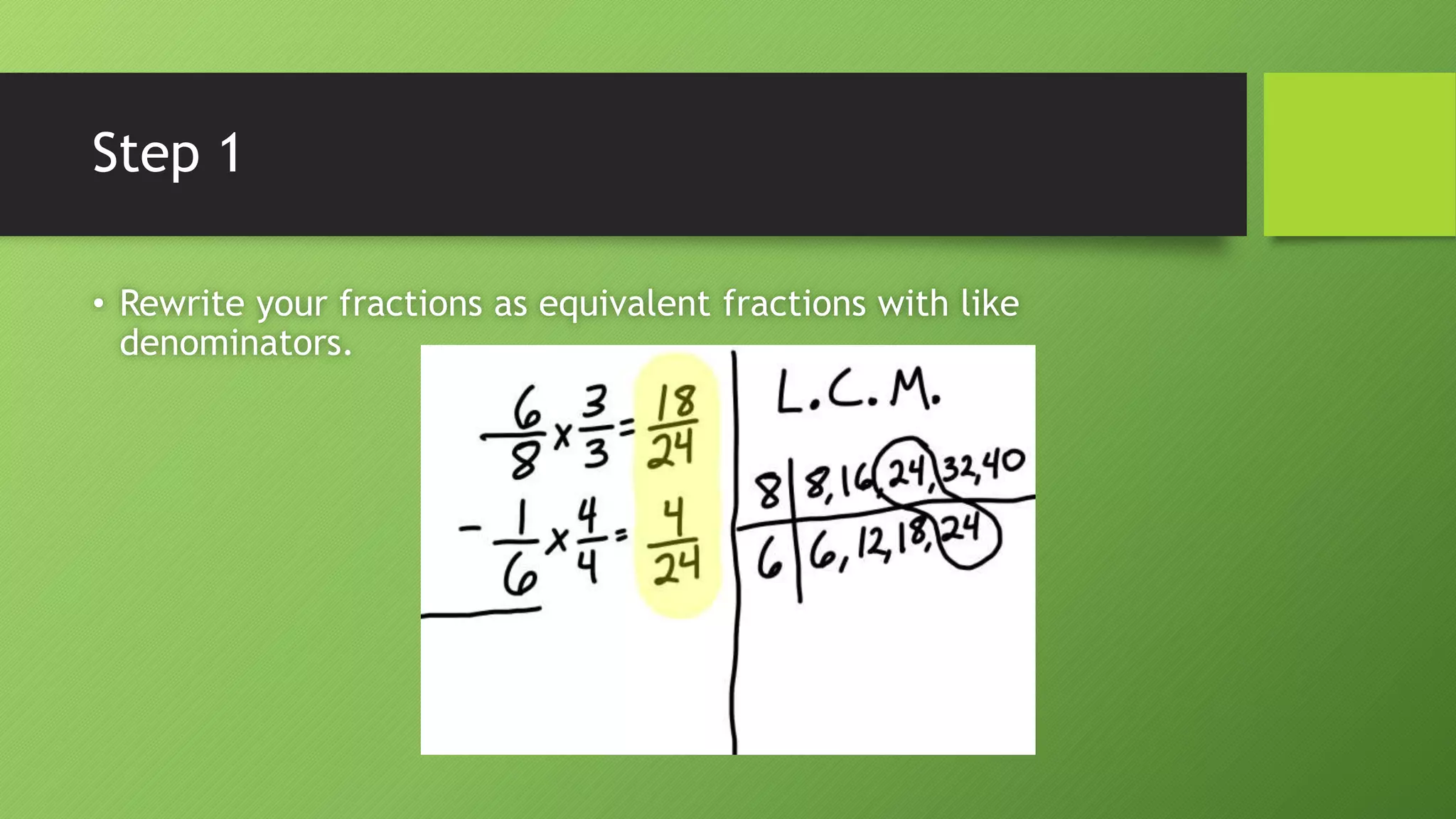 Subtracting fractions with unlike denominators | PPTX