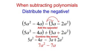 Subtracting polynomials | PPT