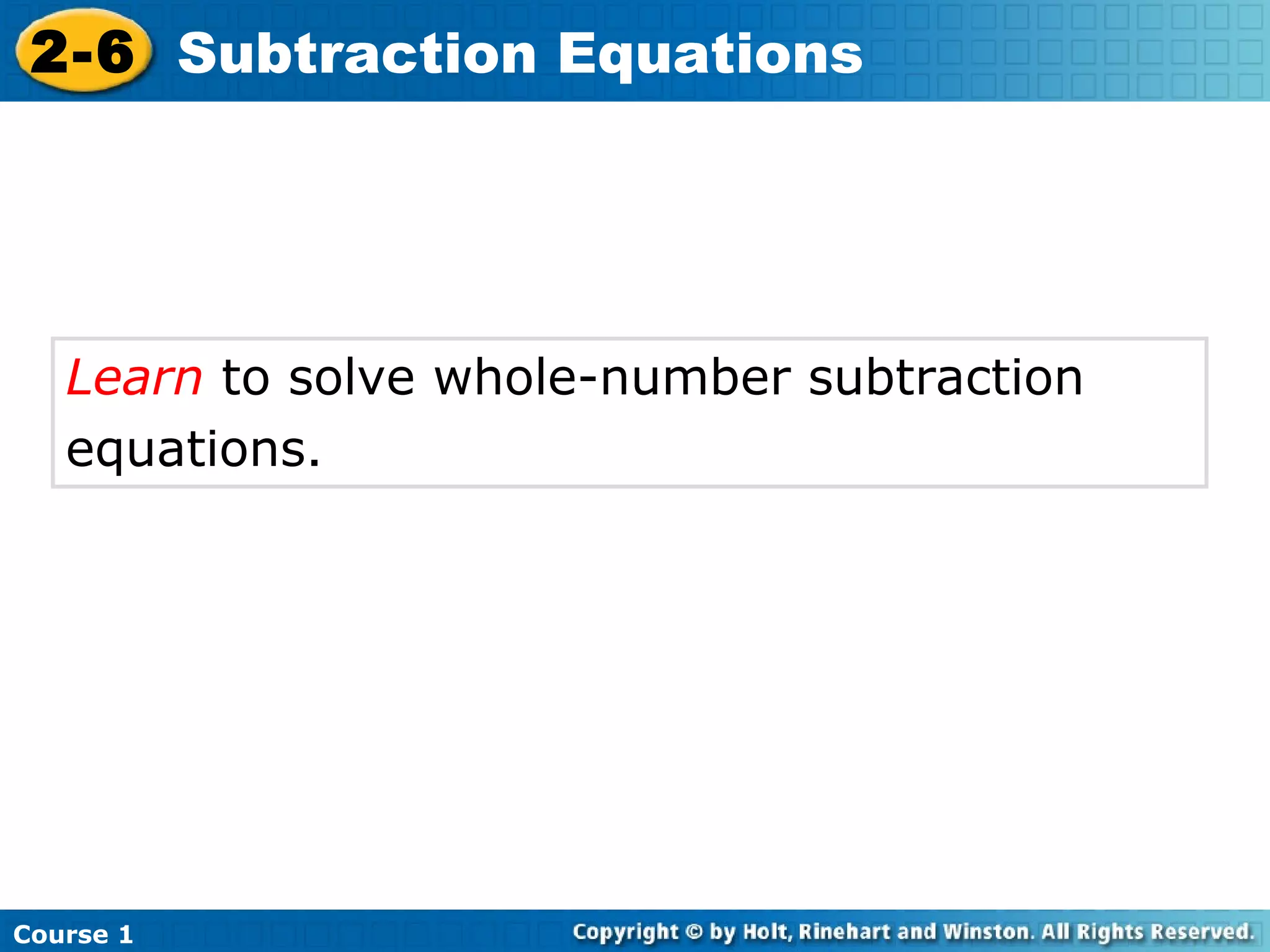 Subtraction equations | PPT