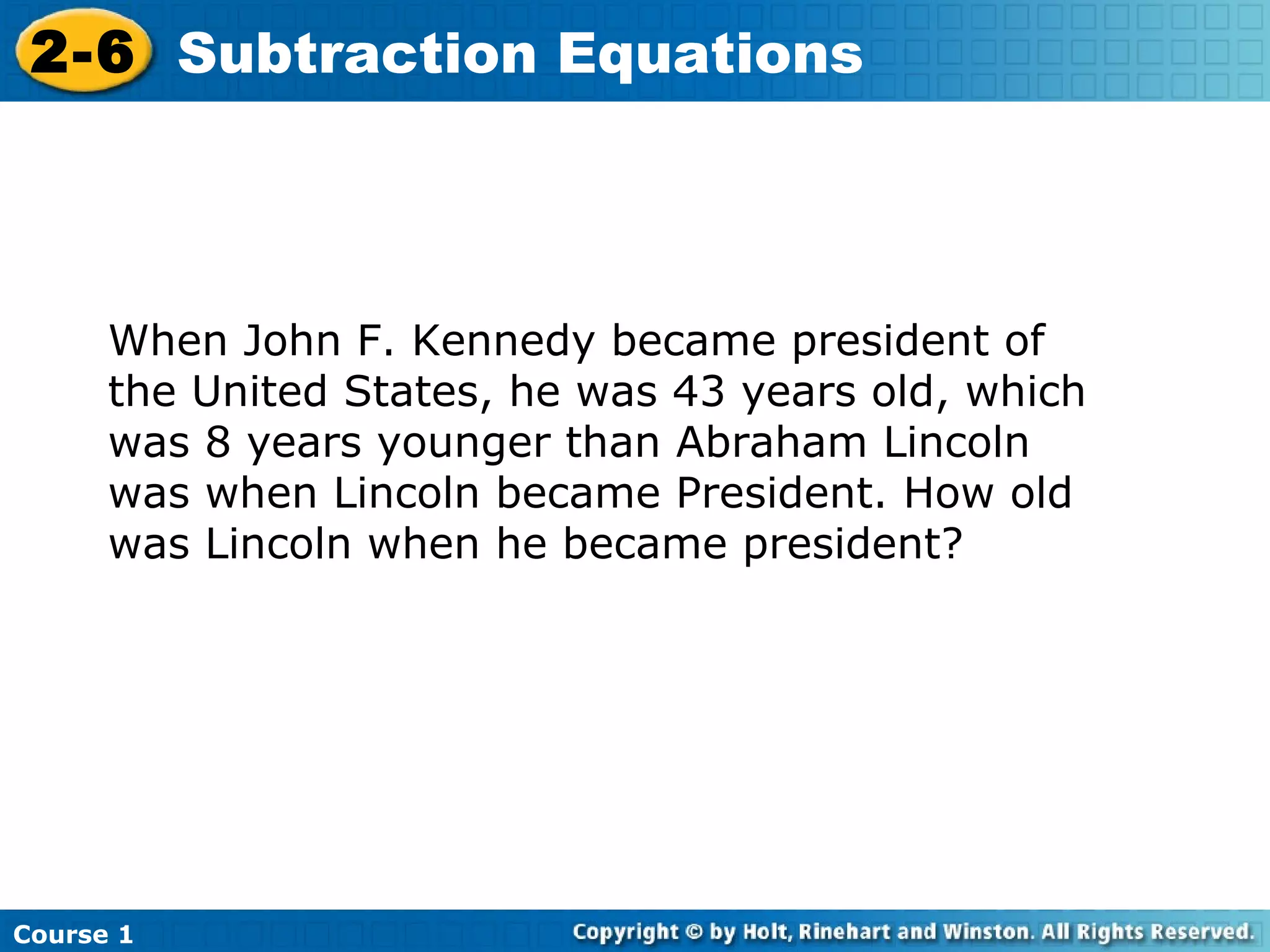 Subtraction equations | PPT