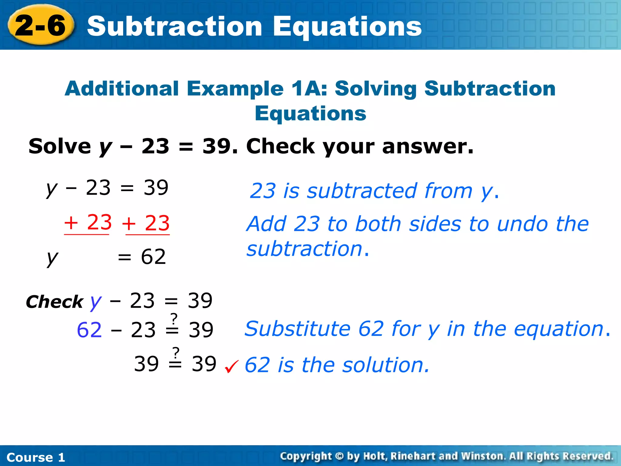 Subtraction equations | PPT