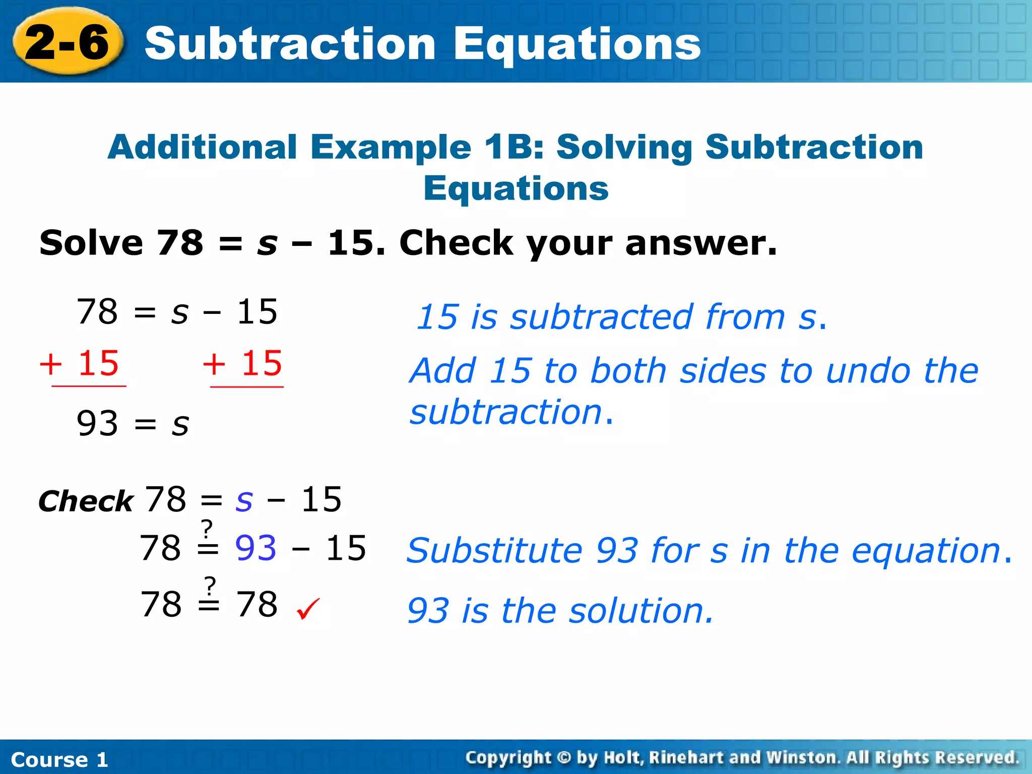 Subtraction equations | PPT