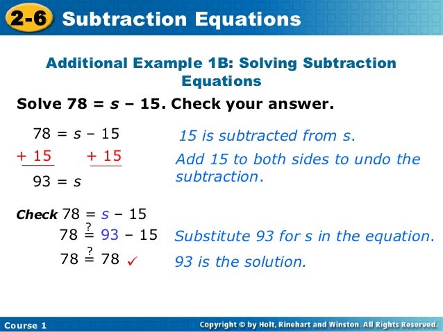 Subtraction equations