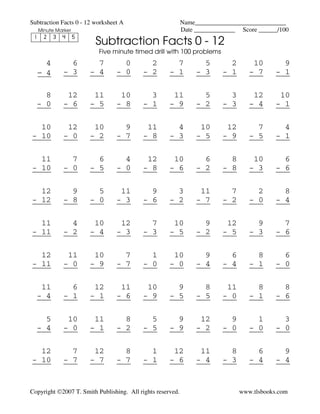 Subtraction fluency drill math facts | PDF