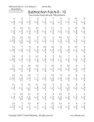 Subtraction fluency drill math facts | PDF