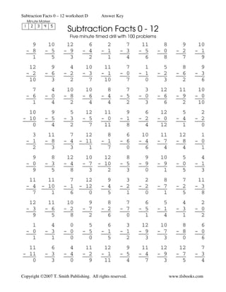 Subtraction fluency drill math facts | PDF