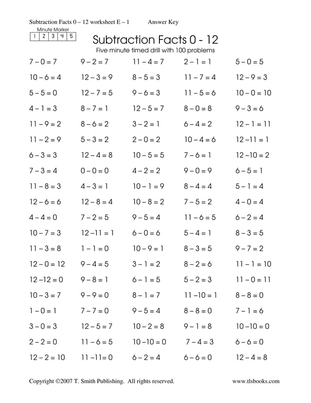 Subtraction fluency drill math facts | PDF | Law