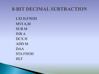 Subtraction programs in 8085 | PPT