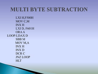 Subtraction programs in 8085 | PPT