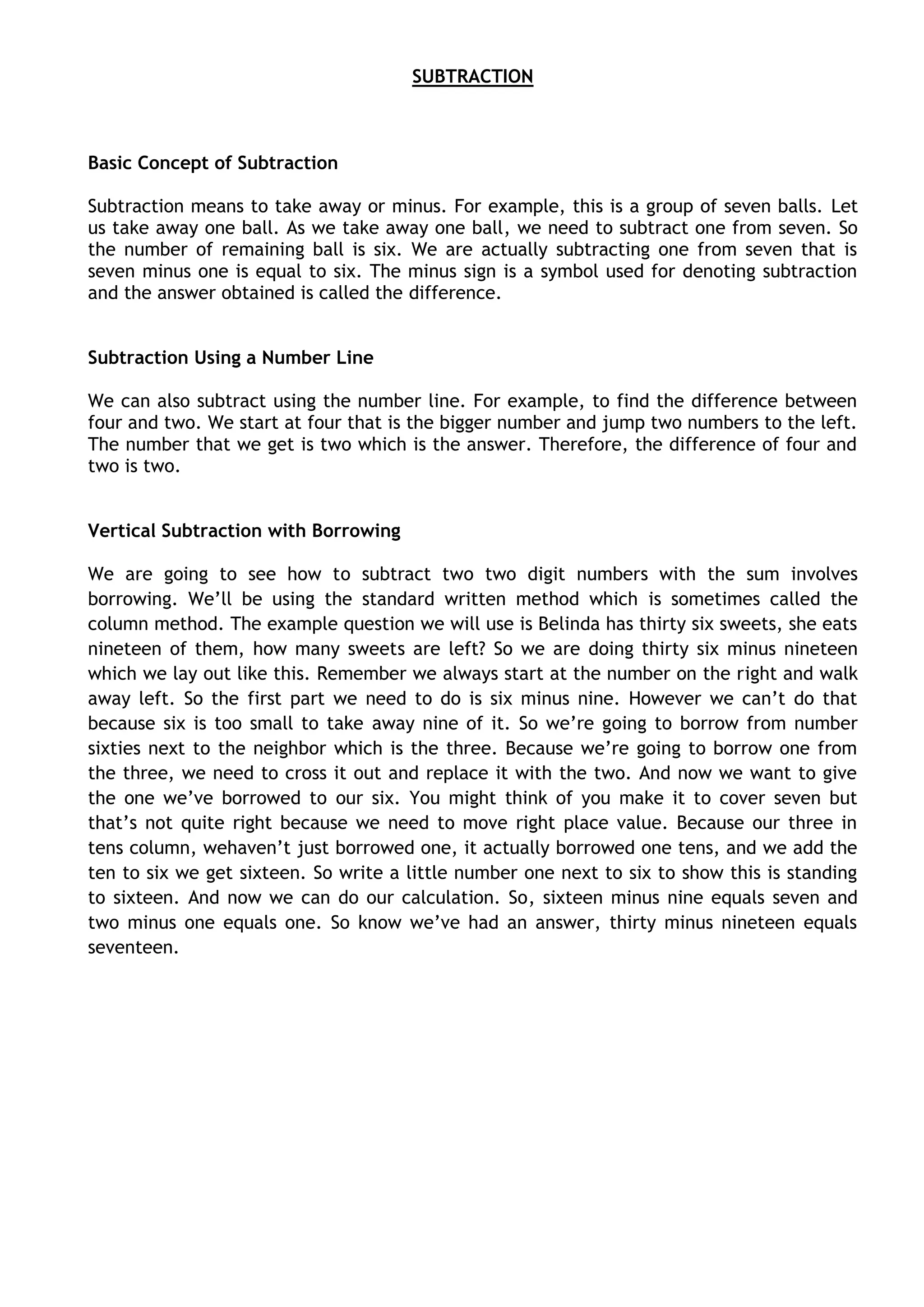 Subtraction script | PDF