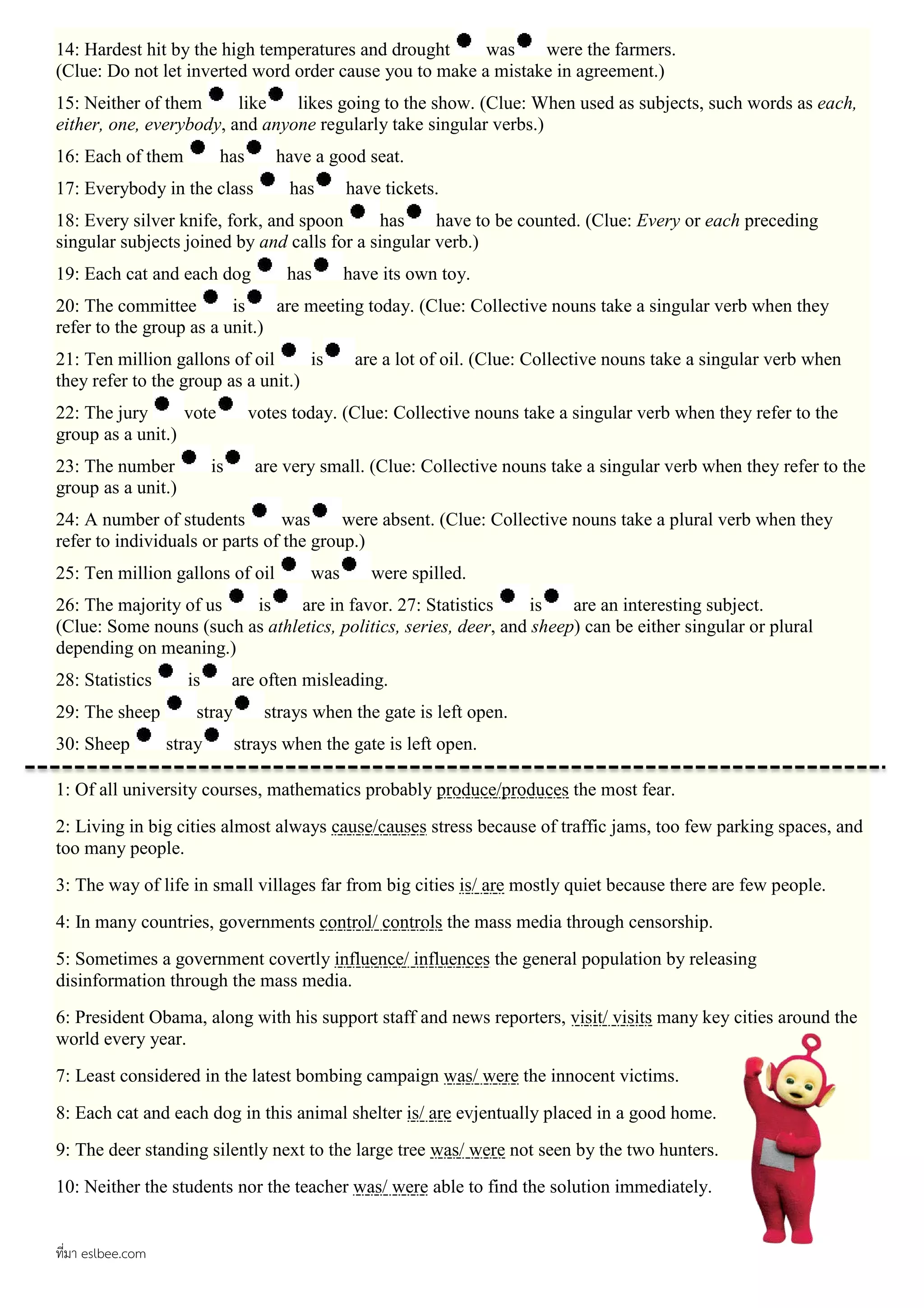 Subject - Verb Agreement + Exercise | PDF