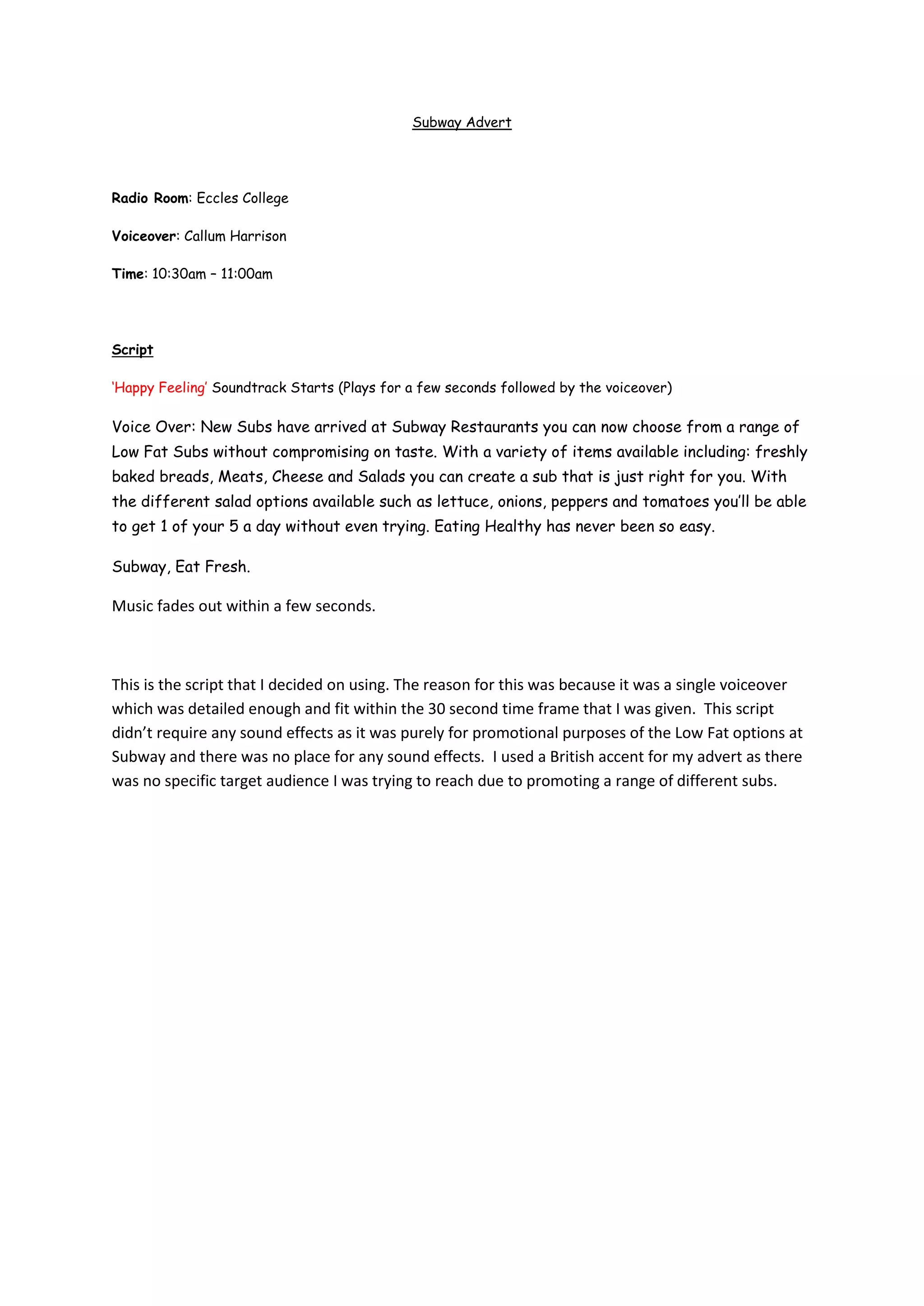 Subway advert script 2 | DOCX