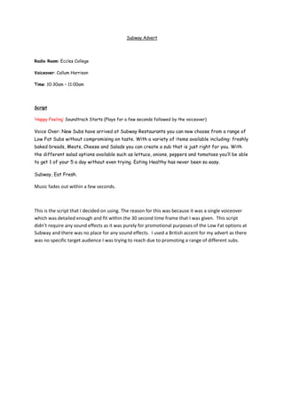 Subway advert script 2 | DOCX