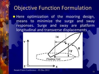 SUC Brasil 2012 : Optimization of a Floating Platforms Mooring System Based on a Genetic ...